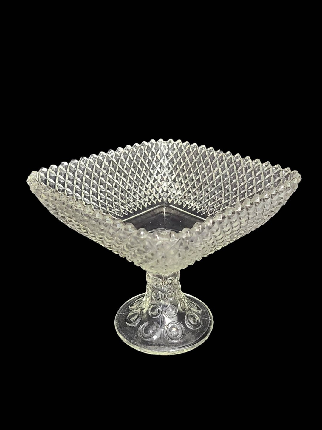 EAPG Diamond Point Large Square Compote Sawtooth Edge Circle/coin Dot ...