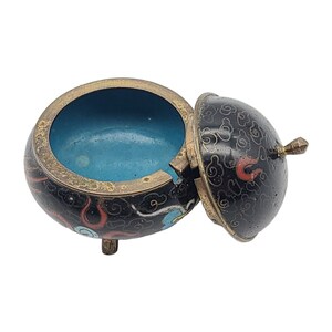 Vintage Round Enamel Brass Trinket Box, Pill Box, Ring Box With Lid ...