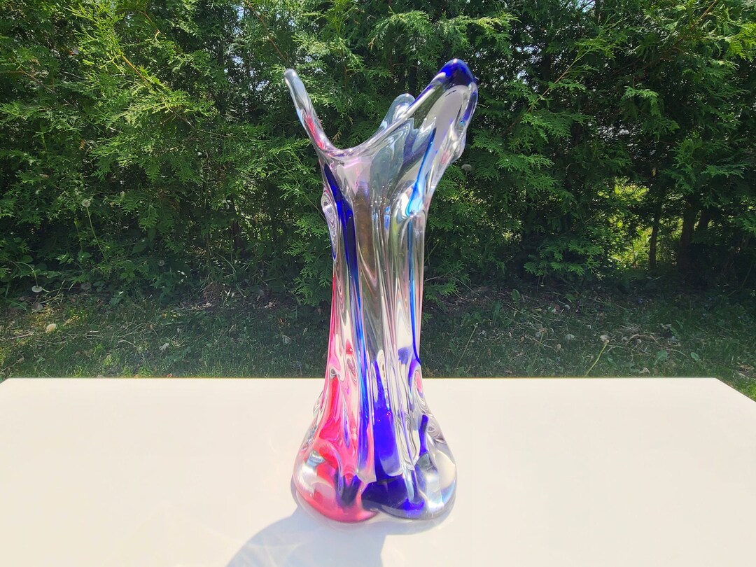 Czechoslovakian Art Glass Pink and Blue Vase by Mstisov Glassworks ...