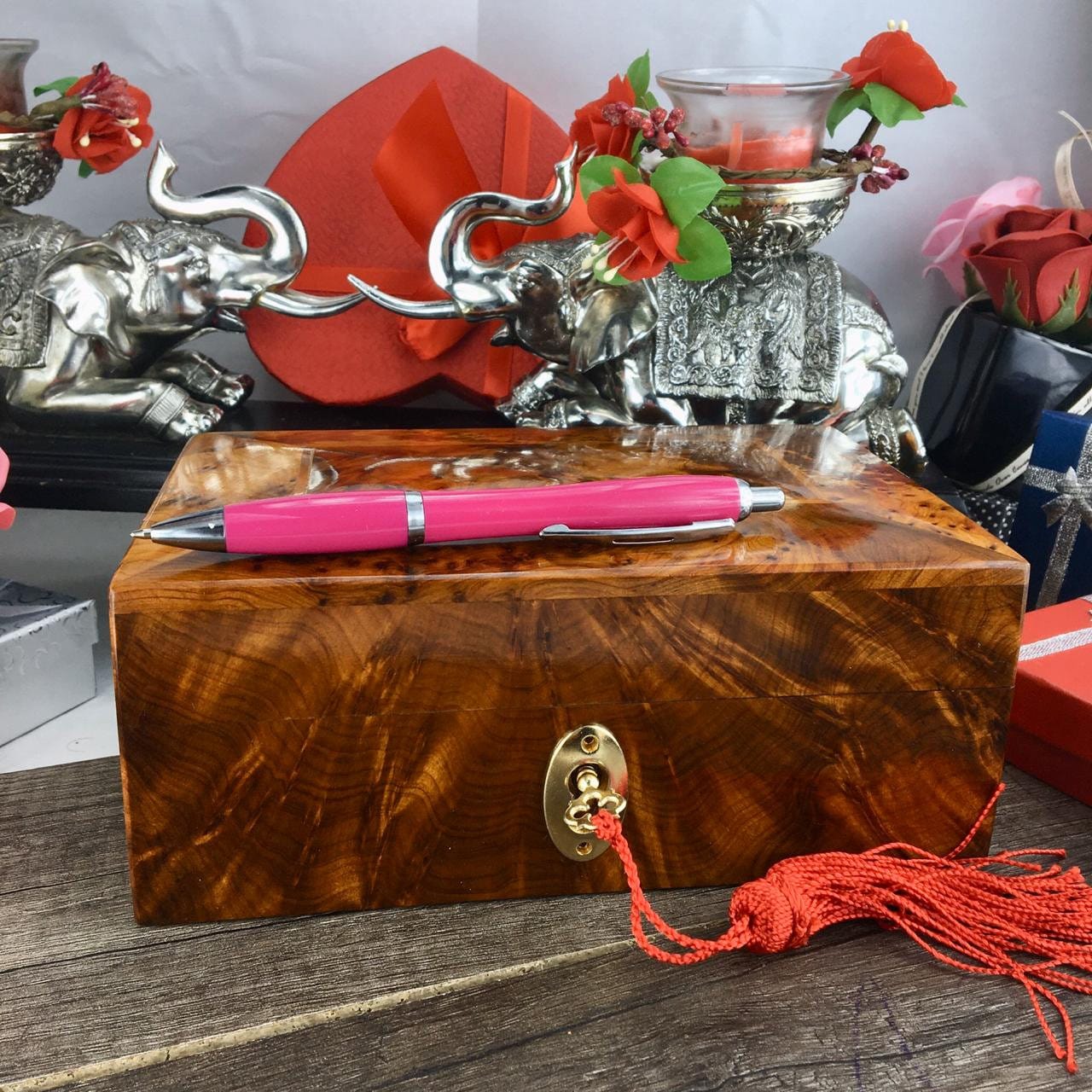 Handmade Decorative red velvet lined Jewelry box Thuya wooden | Etsy