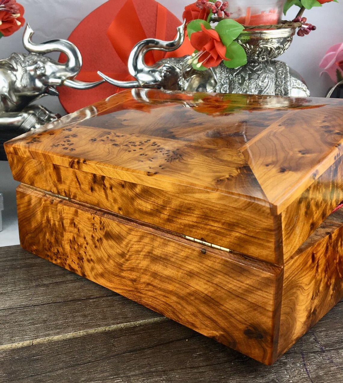 Handmade Decorative Red Velvet Lined Jewelry Box Thuya Wooden - Etsy