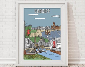 Canton Cardiff. Colour Illustration. - Etsy