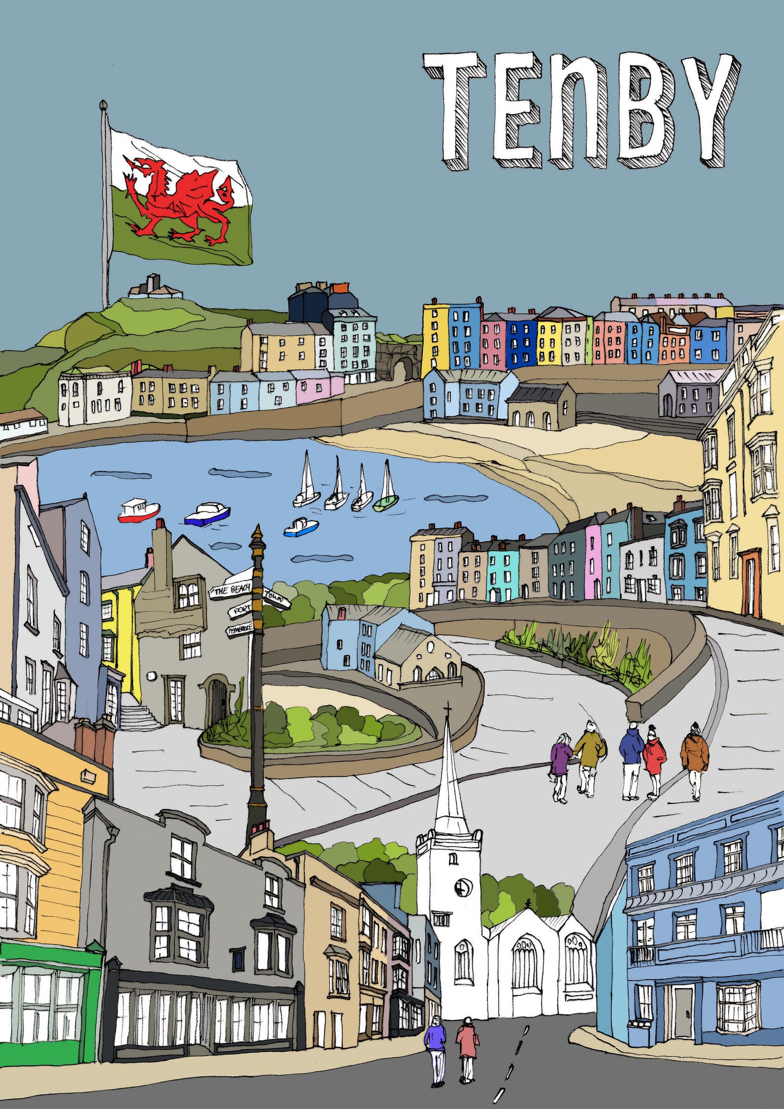 Tenby. Hand Drawn Illustration. | Etsy