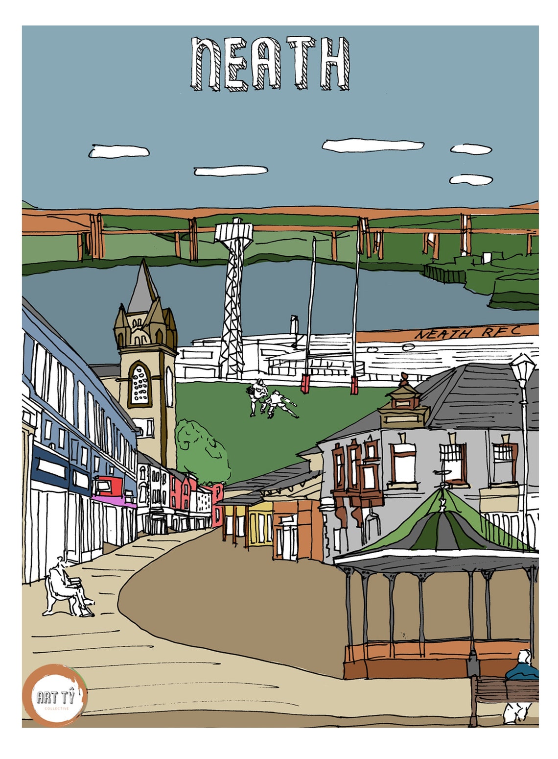 Neath, South Wales. Colour Illustration. - Etsy