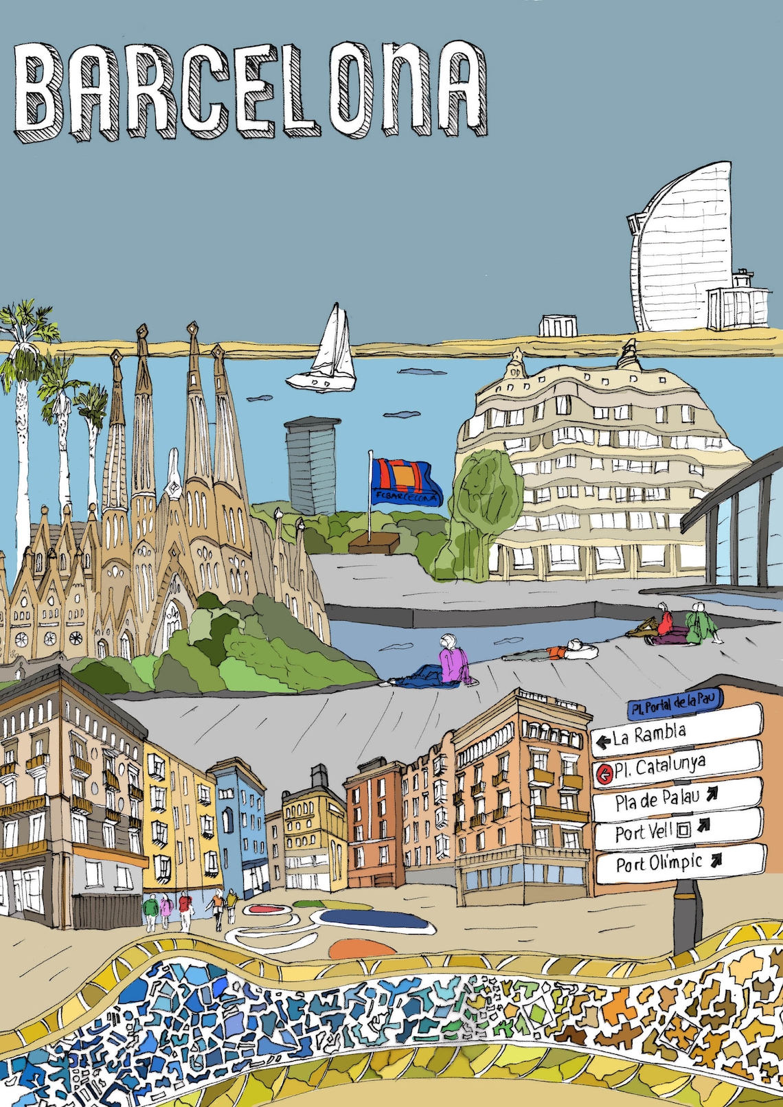 Barcelona, Hand Drawn Illustration. - Etsy