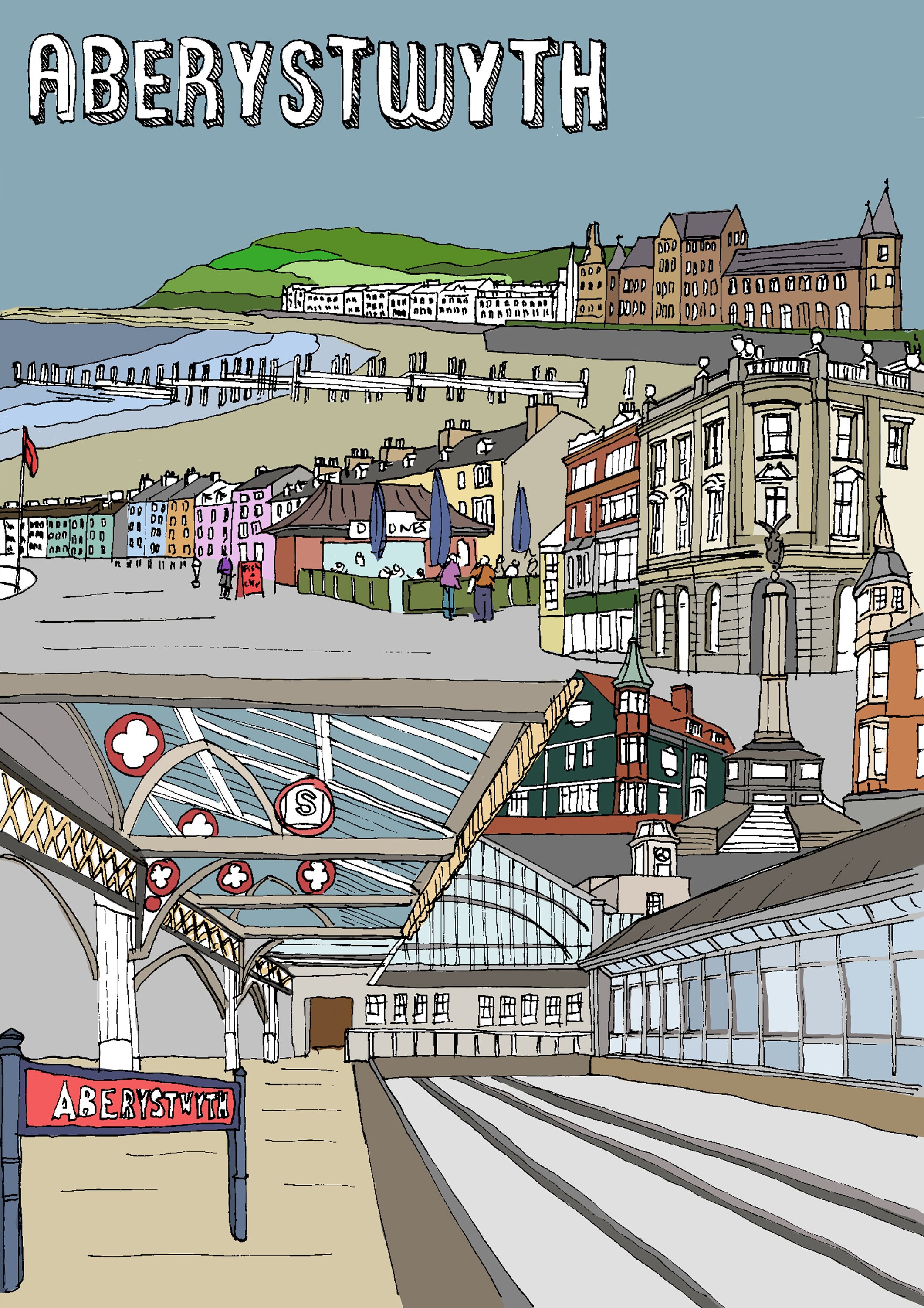 Aberystwyth. Ilustración dibujada a mano. - Etsy España
