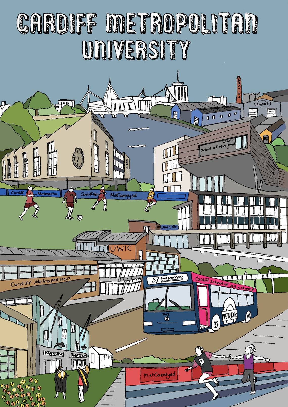 Cardiff Metropolitan University. Hand Drawn Illustration. - Etsy