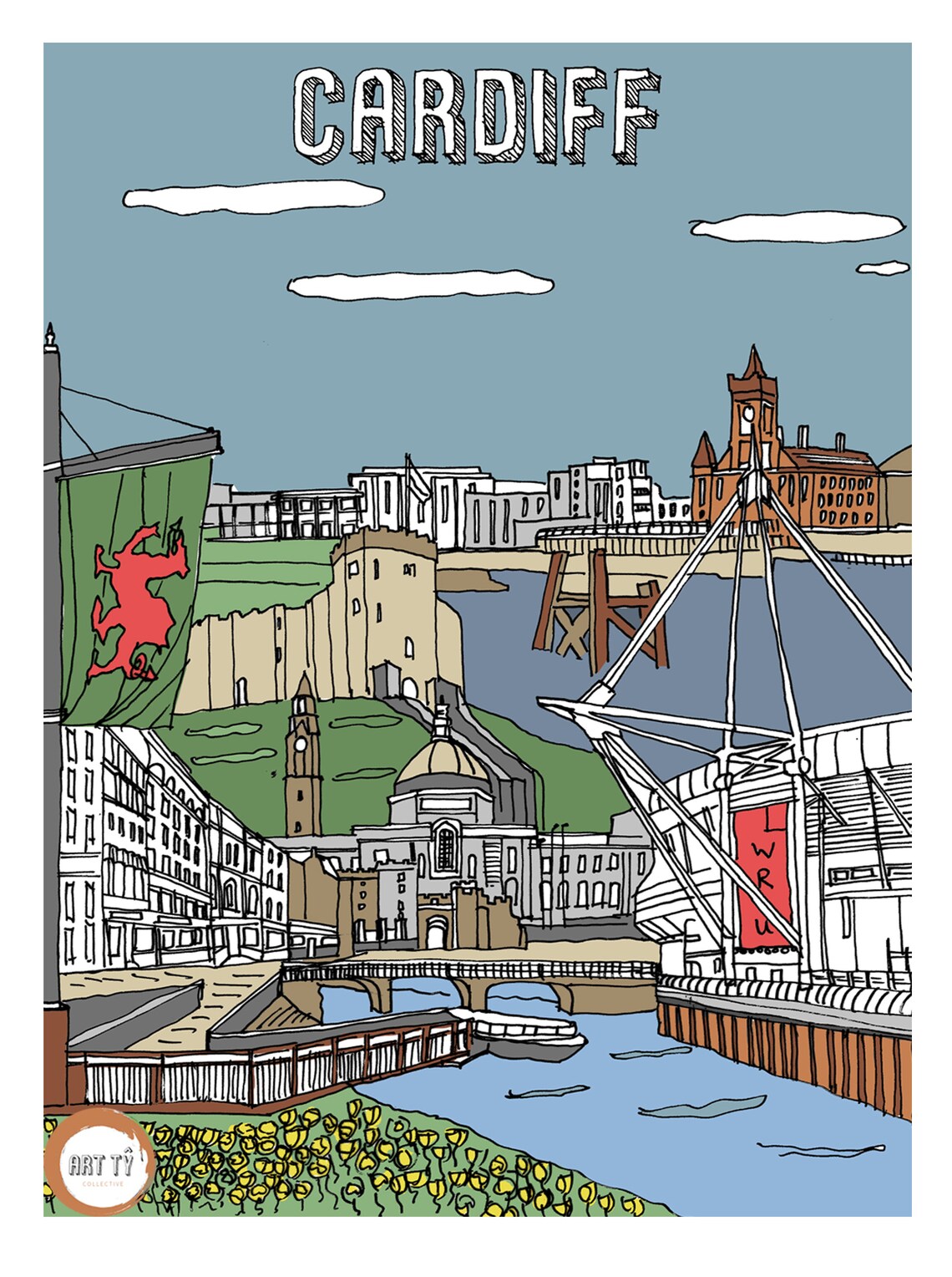 Cardiff. Colour Illustration. - Etsy
