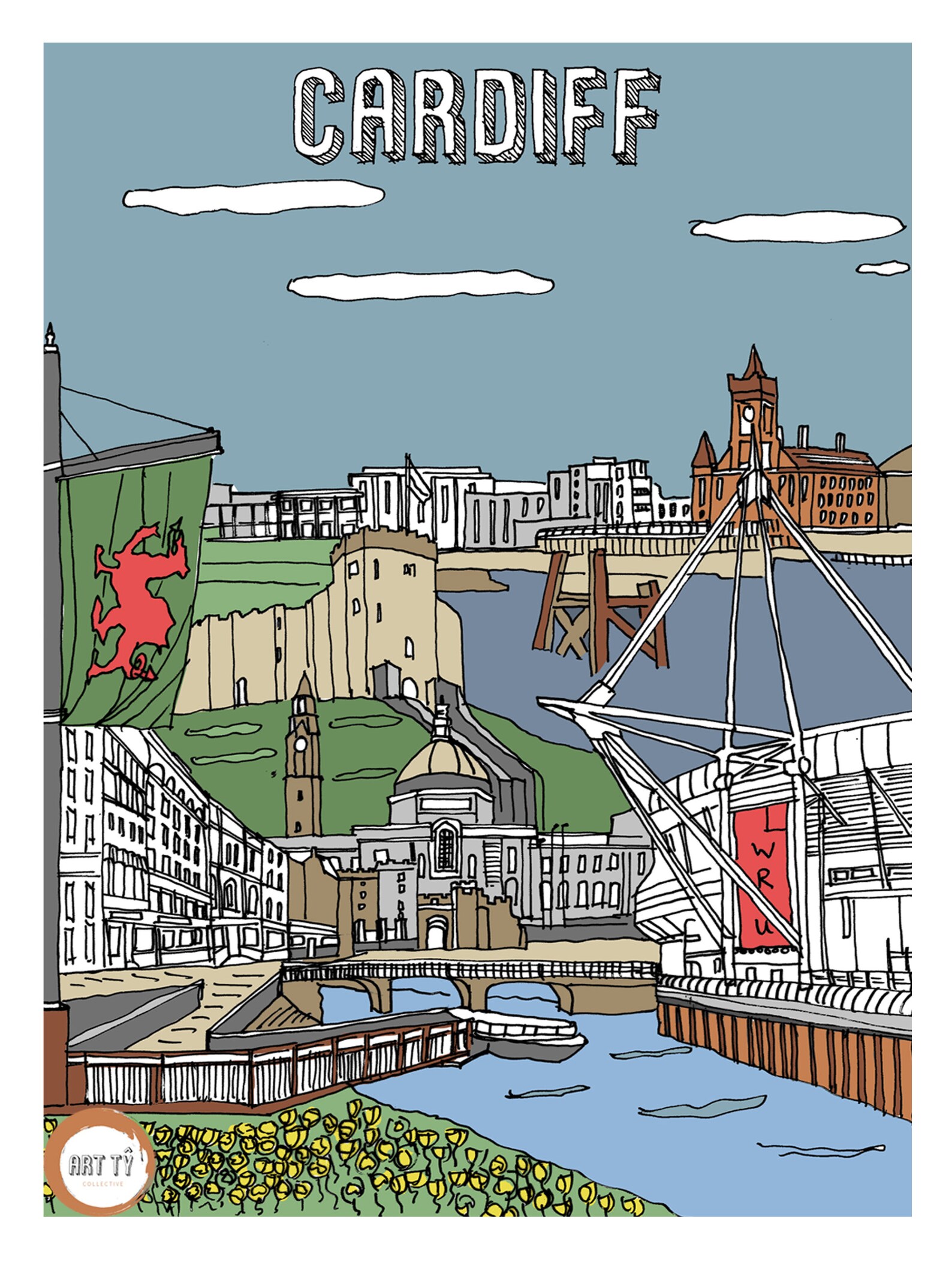Cardiff. Colour Illustration. - Etsy