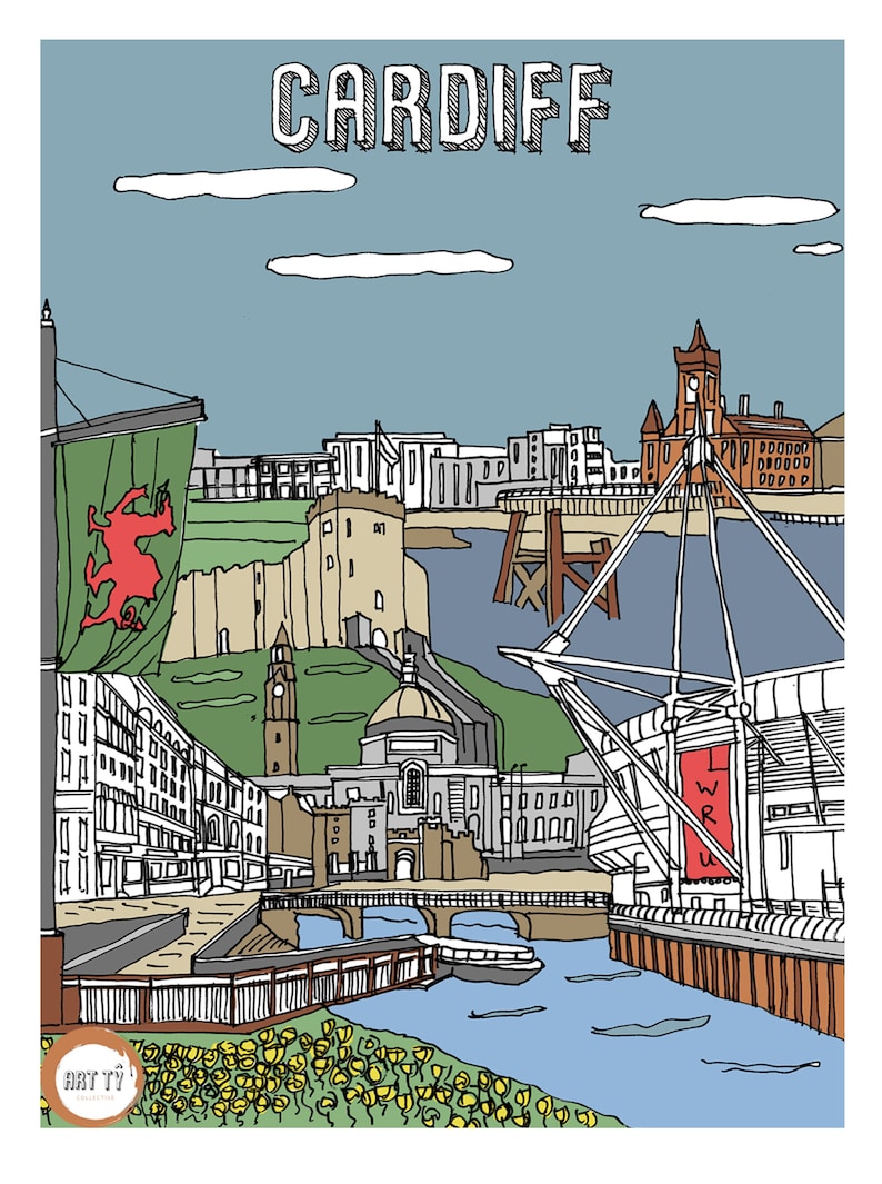 Cardiff. Colour Illustration. - Etsy