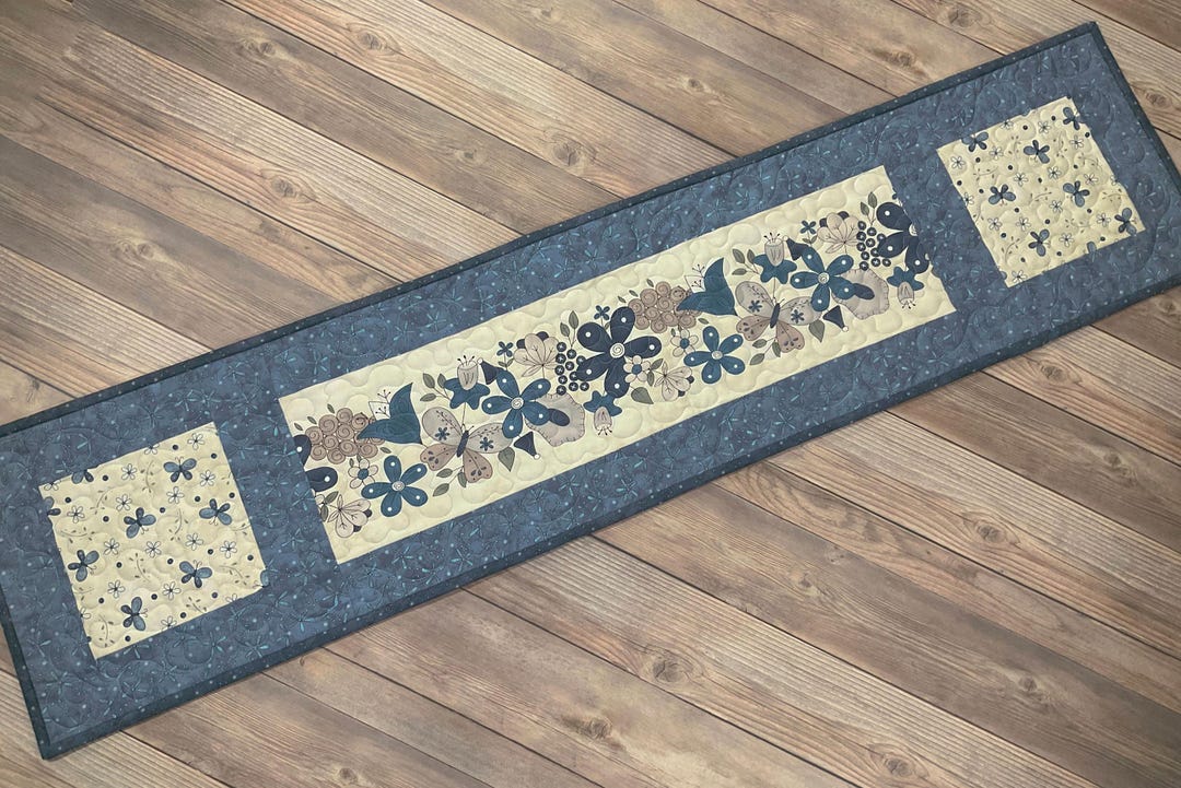 Quilted Butterflies and Blooms Long Narrow Table Runner, 43" X 10.75 ...