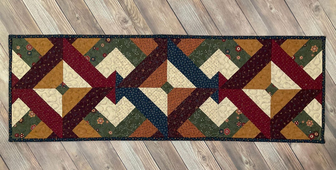 Quilted Scrappy Patchwork Kansas Troubles Hidden Wells Table Runner, 38 ...