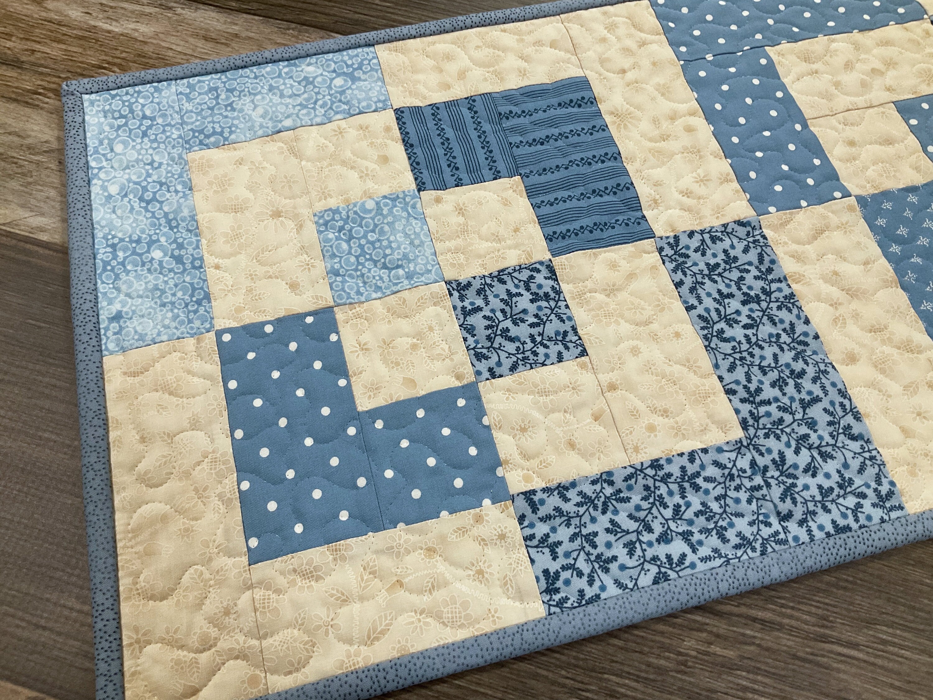 Quilted Light Blue and Cream Table Runner With Scrappy Bento | Etsy