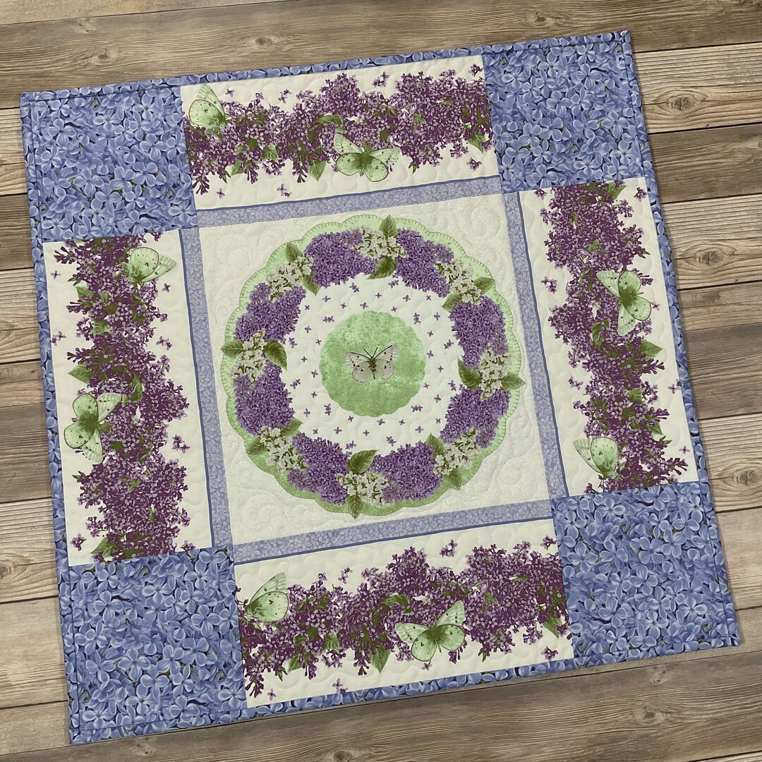 Spring to Summer Bloomerang Lilacs and Butterflies Quilted Table Topper / Wallhanging, 24 ...