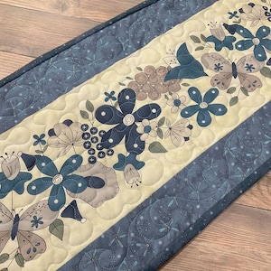 Quilted Butterflies and Blooms Long Narrow Table Runner, 43" X 10.75 ...