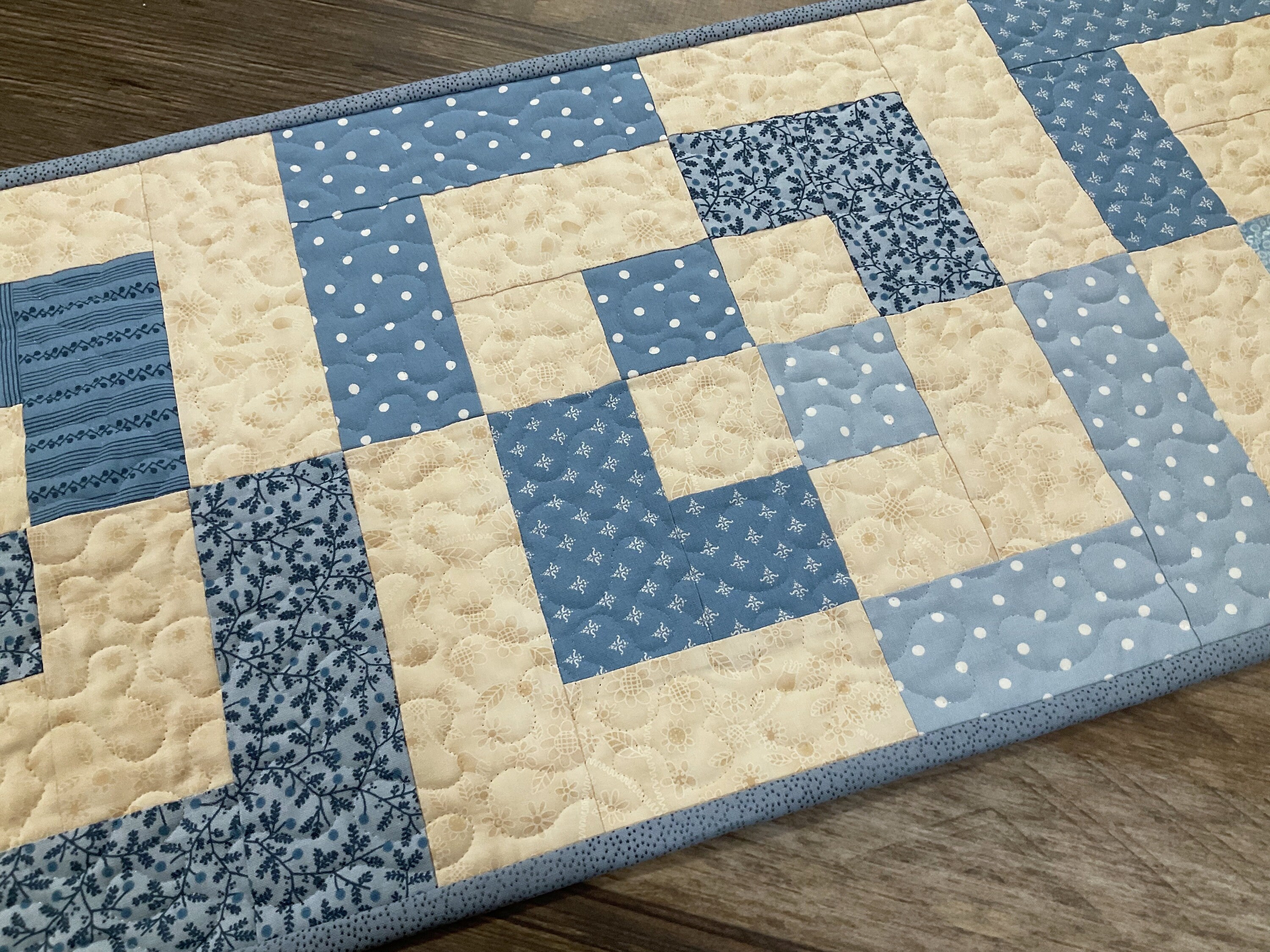 Quilted Light Blue and Cream Table Runner With Scrappy Bento - Etsy