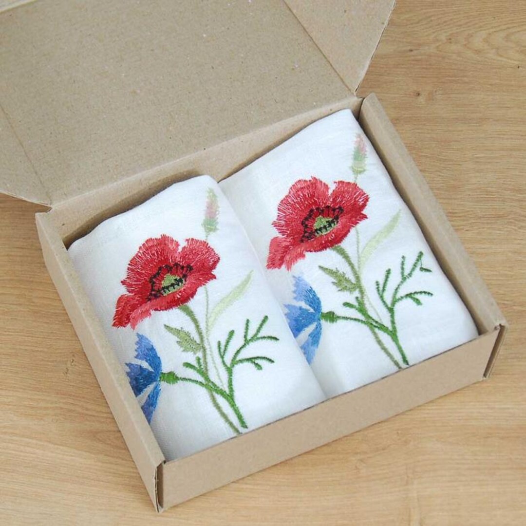 SET 2 Napkins "poppies With Cornflowers" 40* 40 СМ Embroidered ...