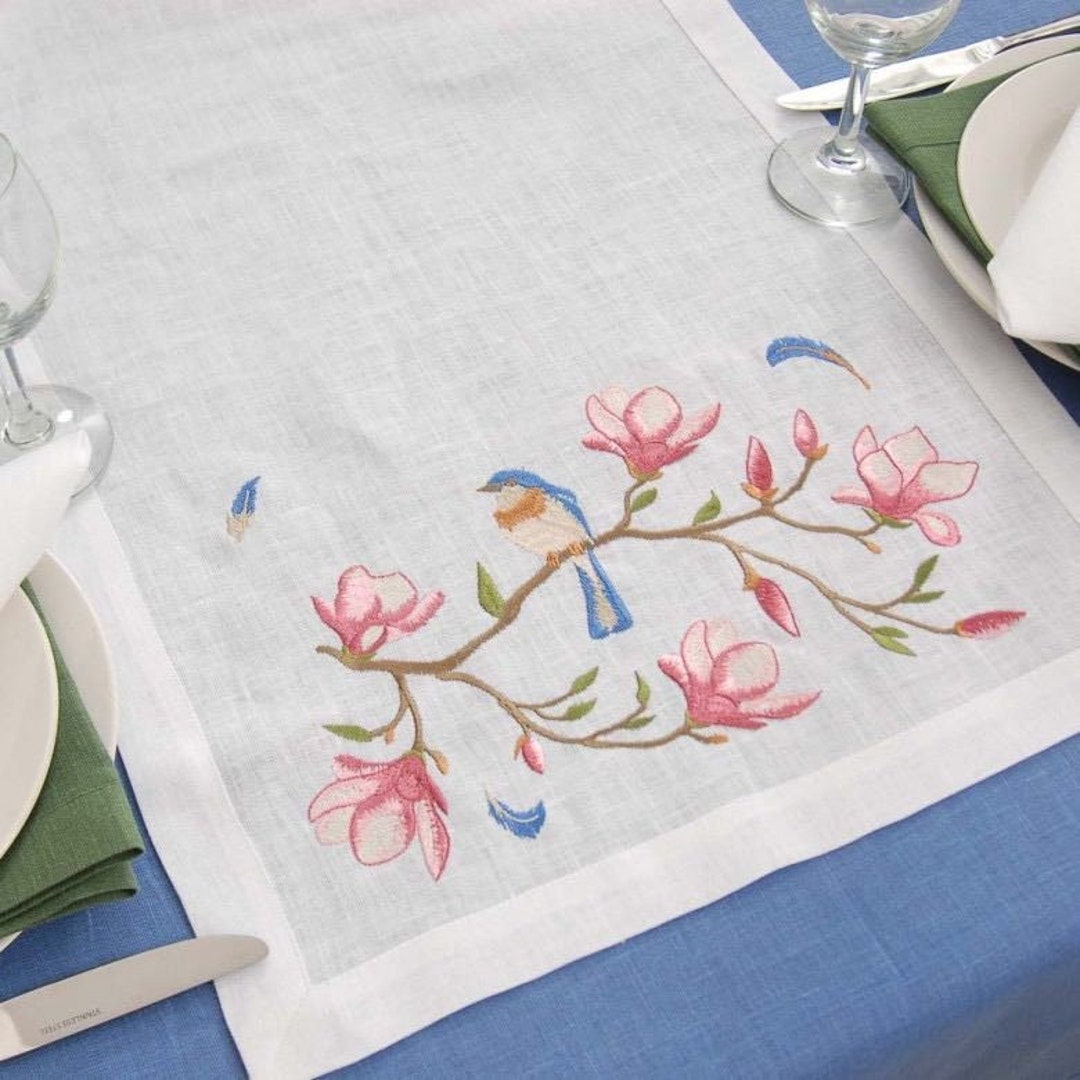 Tabletop 9040 СМ Linen Tablecloth Magnolia Flavor, Embroidered White ...