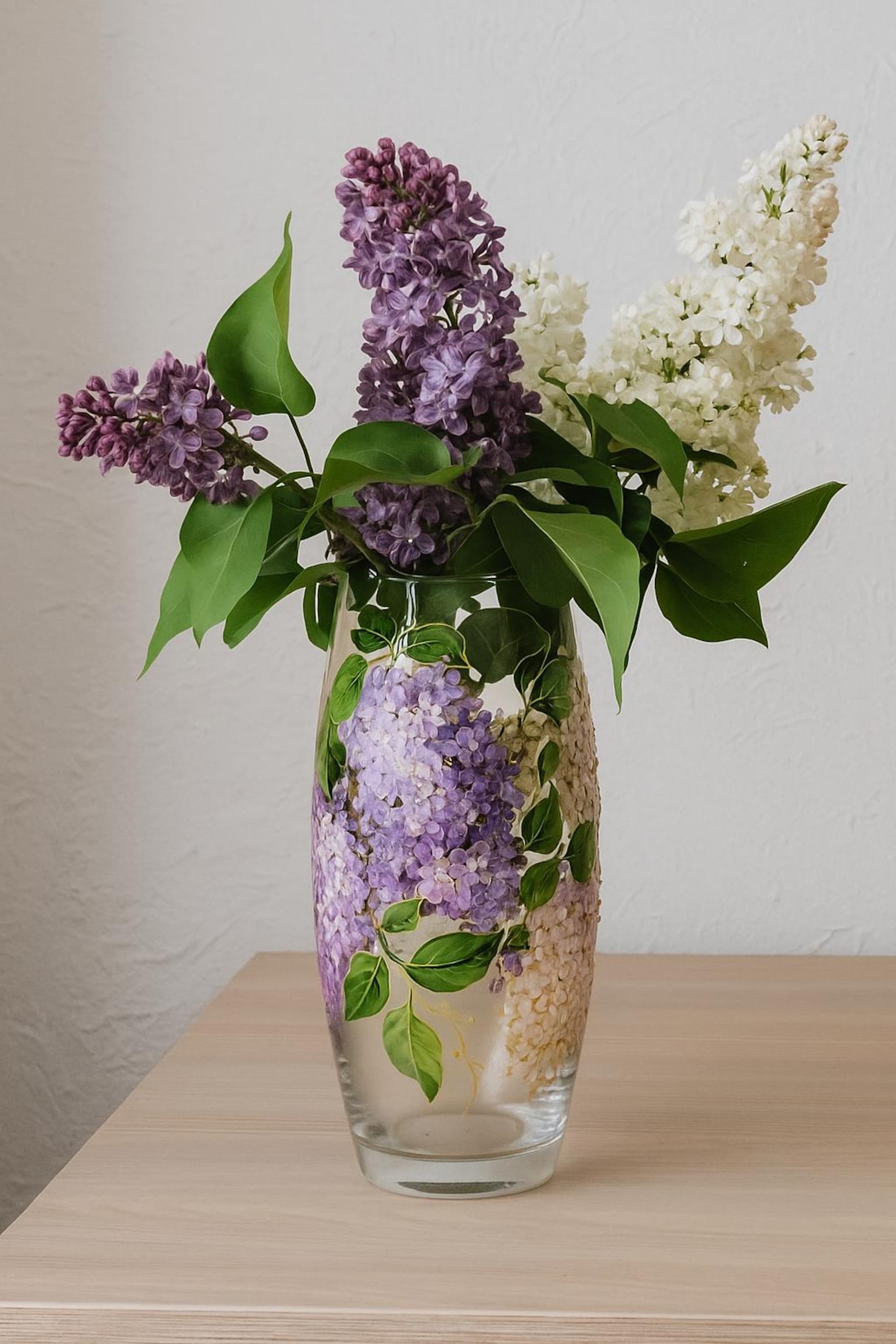 Personalized Lilac Vase Glass Vase Hand Painted Vase With Lilac 10 Inch ...