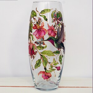 Vase With Hummingbird and Flowers Stained Glass Hand Painted Vase ...