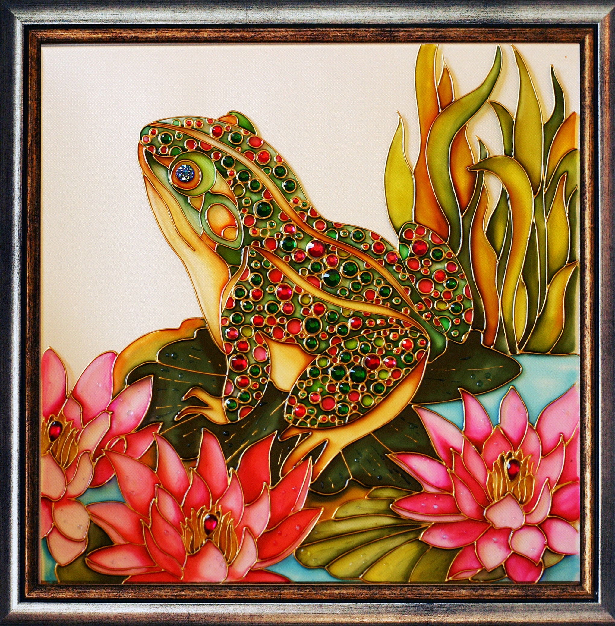 Frog Art Stained Glass Painting With Crystals Cute Frog | Etsy