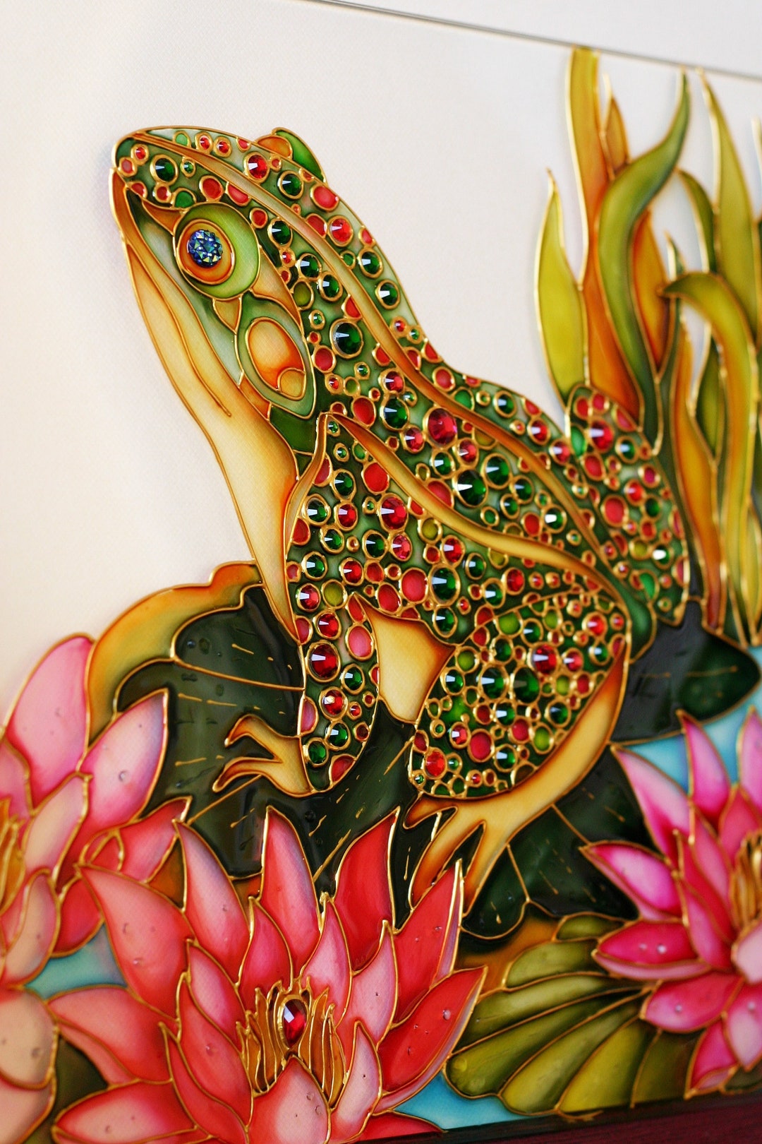 Frog Art Stained Glass Painting With Crystals Cute Frog Painting Green ...