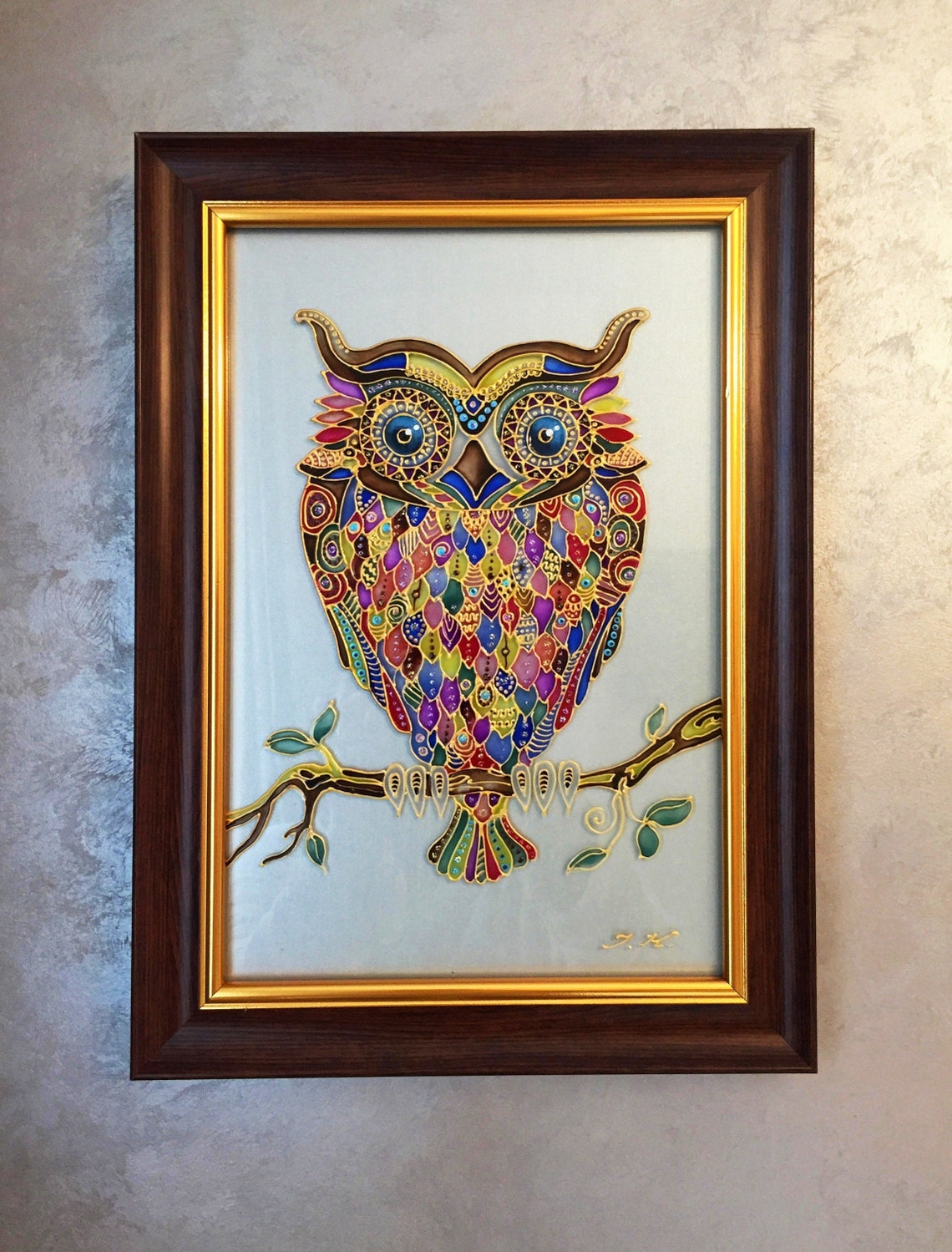 Owl Painting Stained Glass Painting Owl Wall Art Abstract Owl - Etsy