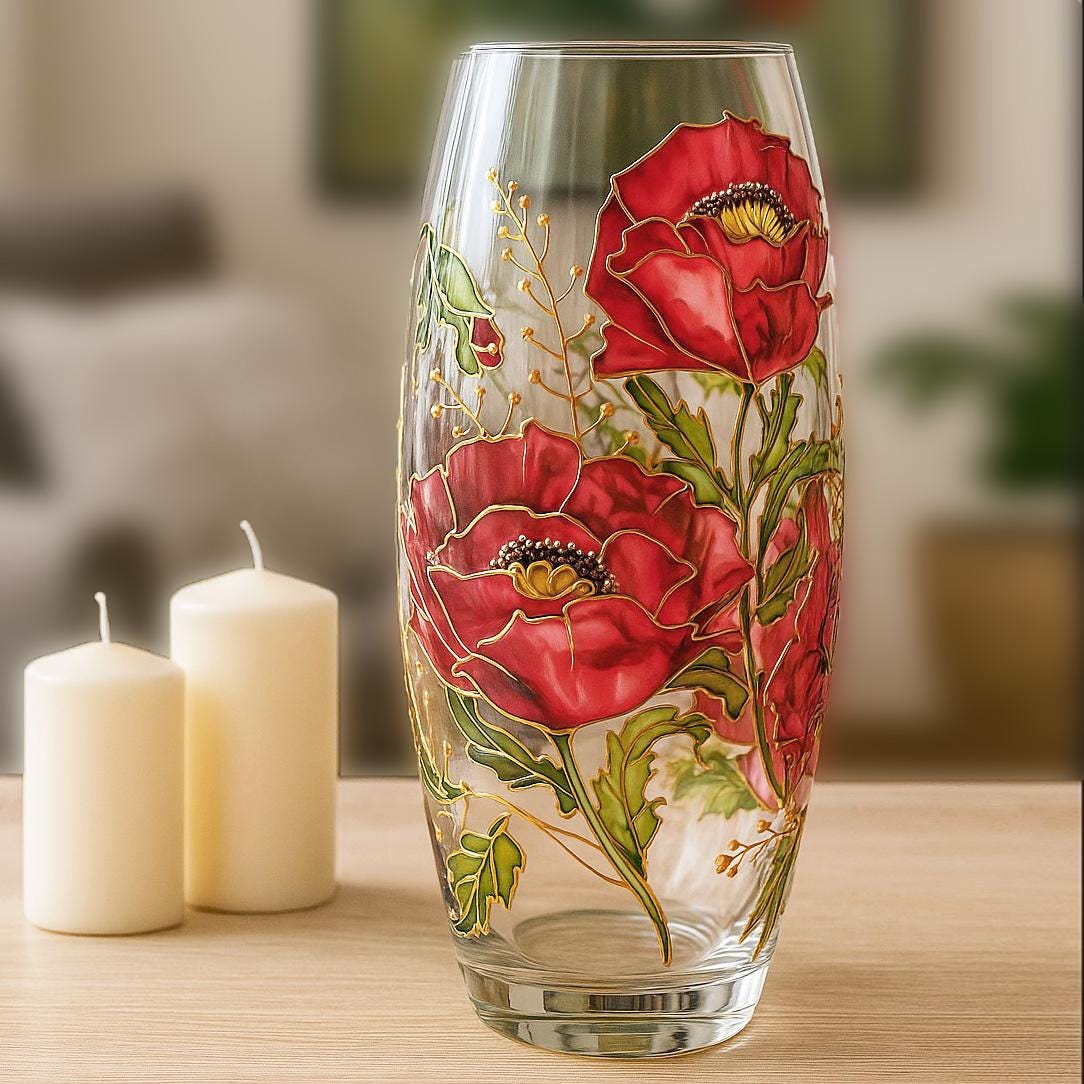 Hand Painted Red Poppies Vase Personalized Flower Vase Custom Gift for ...