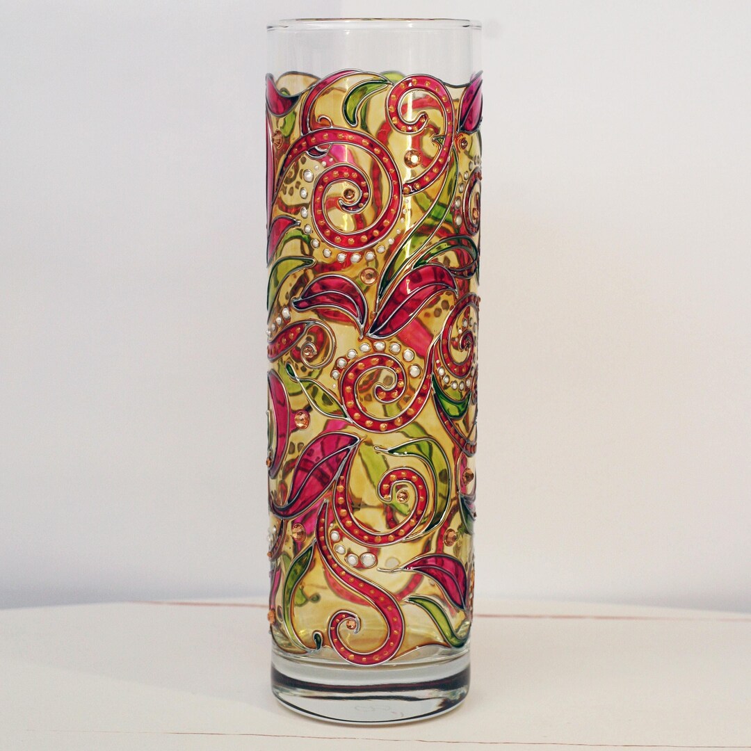 Original Hand Painted Abstract Vase Stained Glass Painted Vase Abstract ...