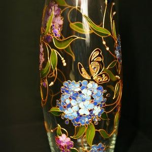 Vase With Flowers Stained Glass Hand Painted Vase Wildflowers Handpainted Personalized Glass ...