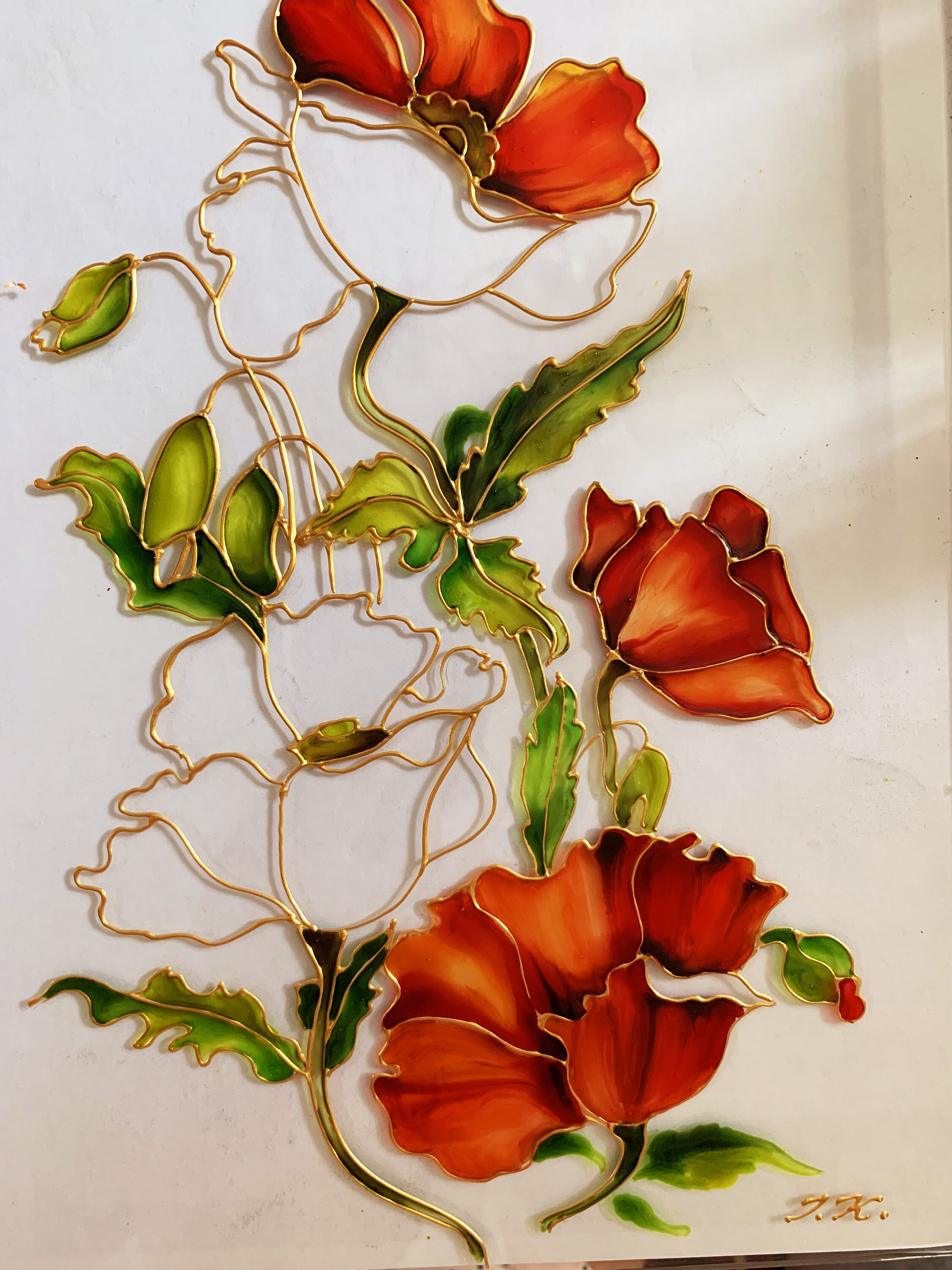 Stained Glass Painting Red Poppy Red Poppies Wall Art Red | Etsy