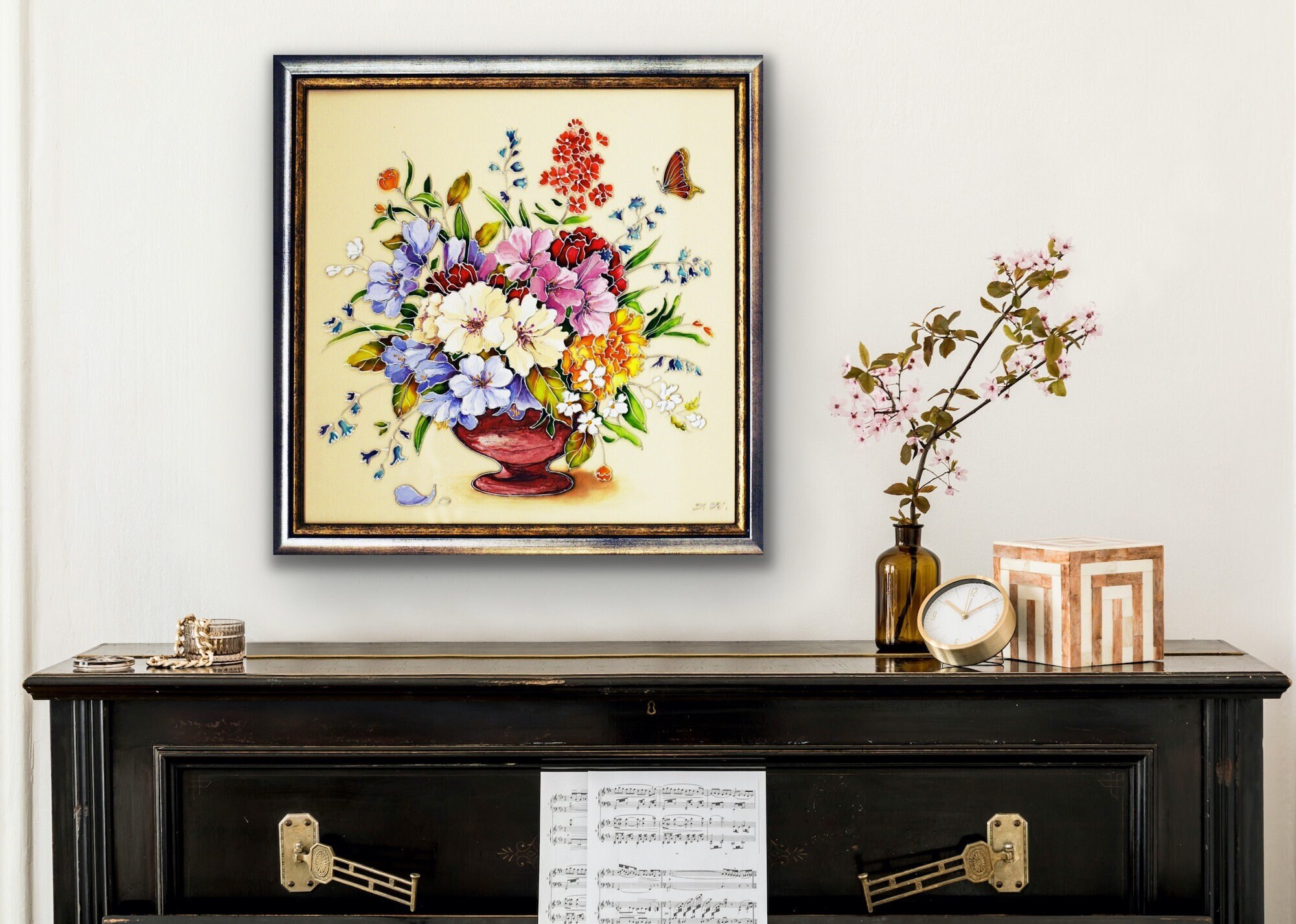 Original 3D Glass Painting Spring Flowers in Vase Flower | Etsy