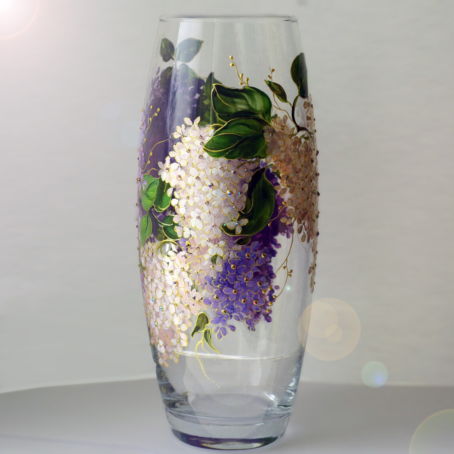 Personalized Lilac Vase Glass Vase Hand Painted Vase With Lilac 10 Inch ...