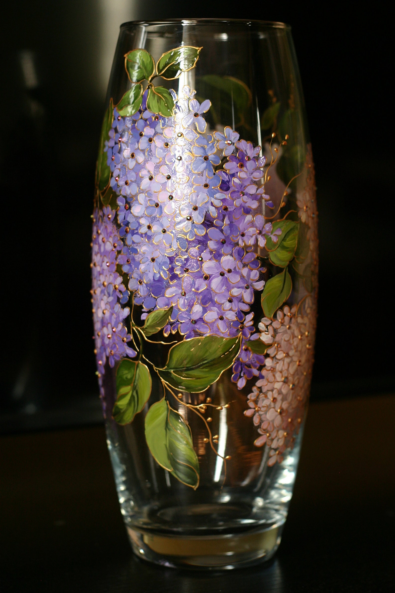 Personalized Lilac Vase Glass Vase Hand Painted Vase With Lilac 10 Inch ...
