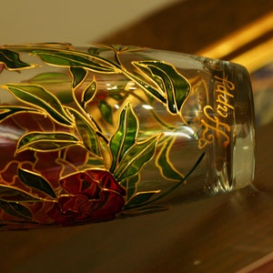 Stained Glass Hand Painted Vase Handpainted Personalized Vase With Peony Flowers Round Glass ...