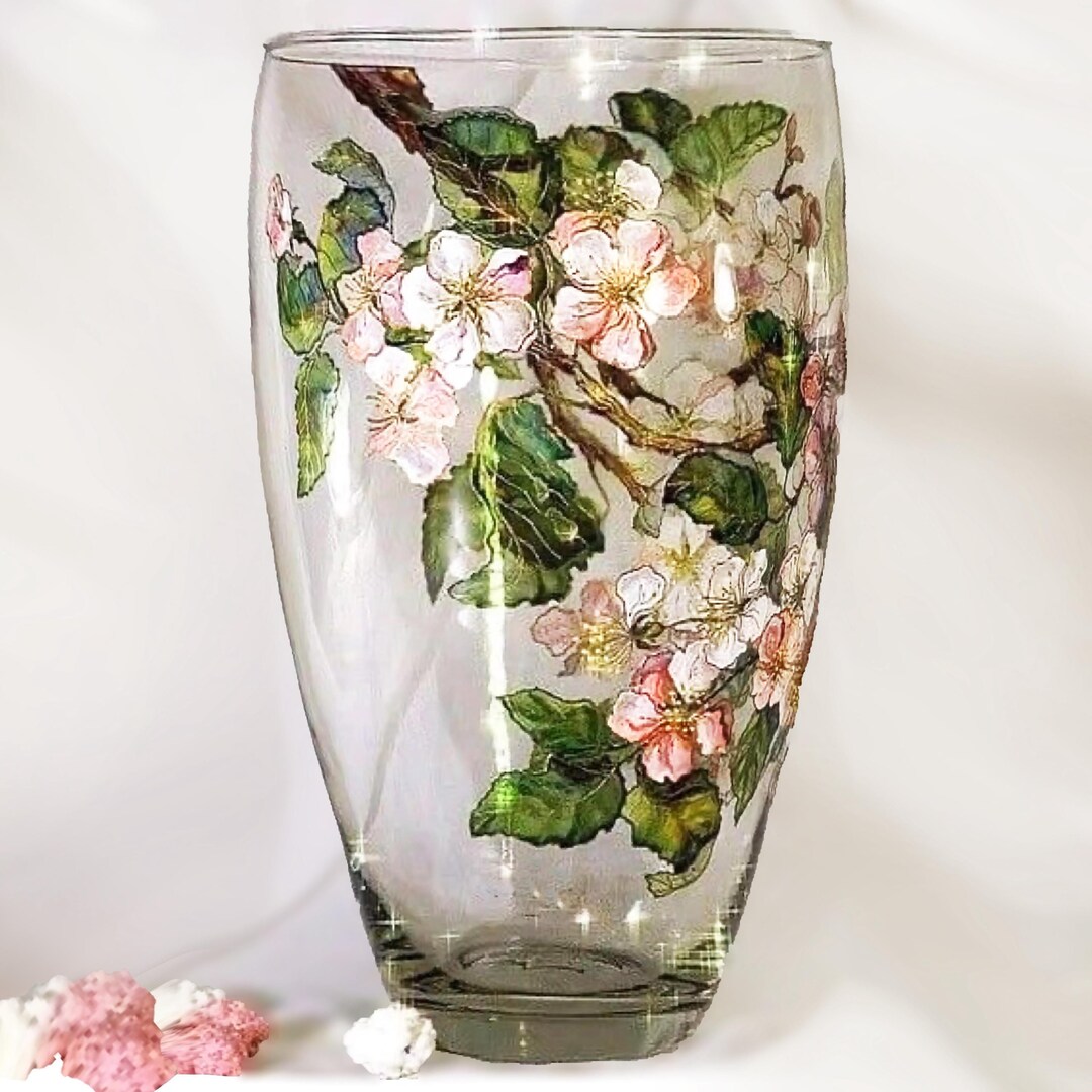 Vase With Sakura Stained Glass Hand Painted Vase Handpainted Personalized Glass Vase Original ...