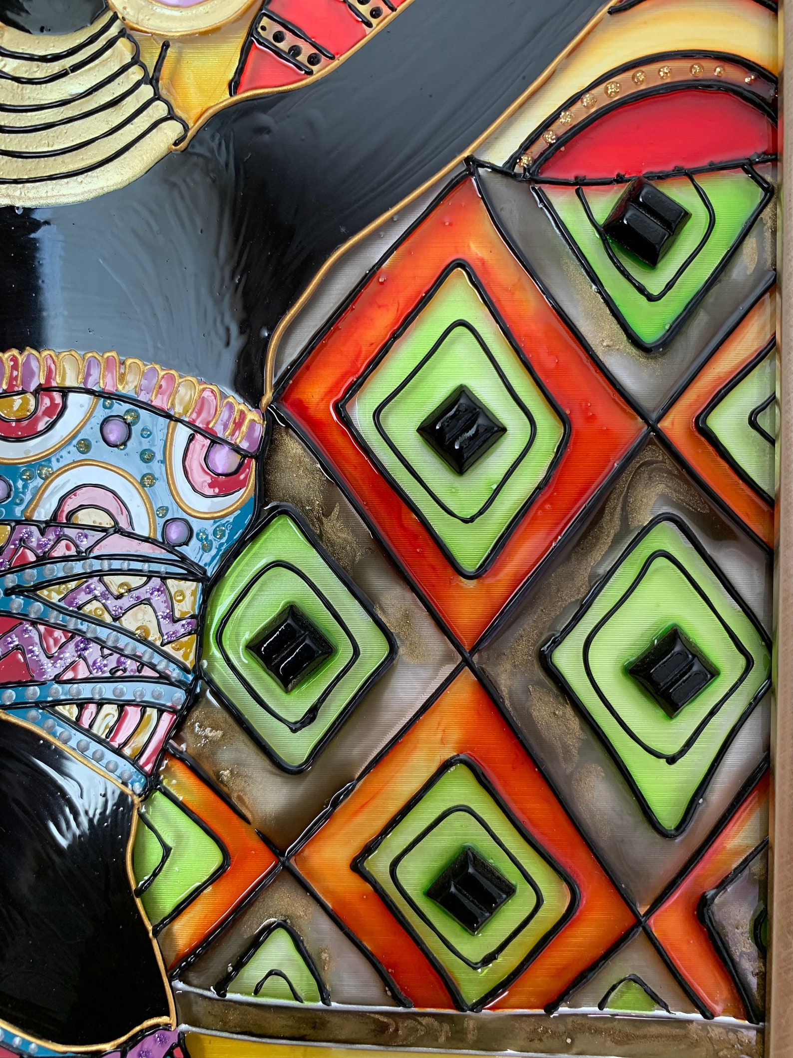 Stained Glass Painting African Woman 3D Wall Art Original - Etsy