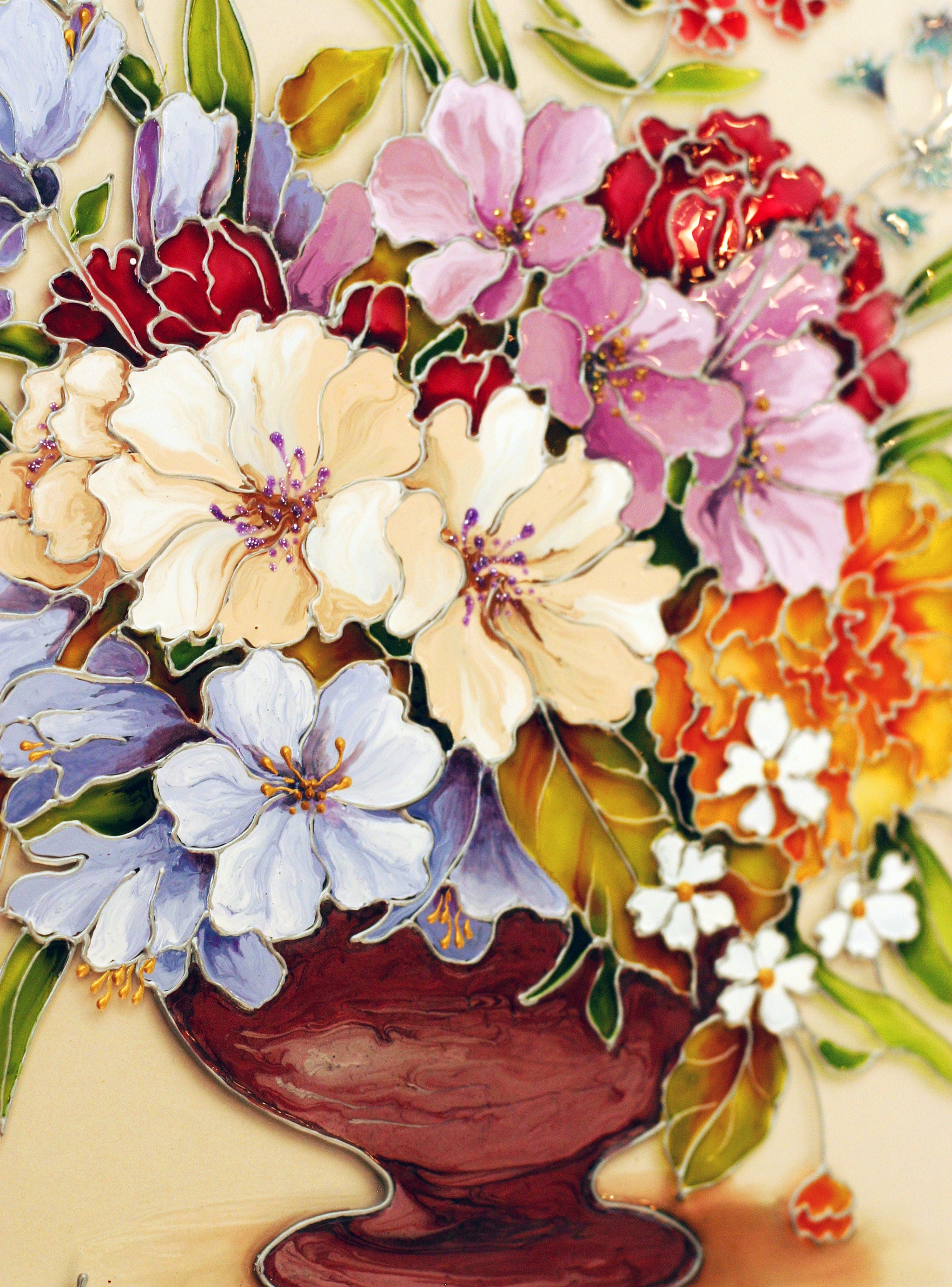 Original 3D Glass Painting Spring Flowers in Vase Flower | Etsy