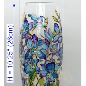 Vase With Blue Orchid Stained Glass Hand Painted Vase Handpainted Personalized Glass Vase With ...