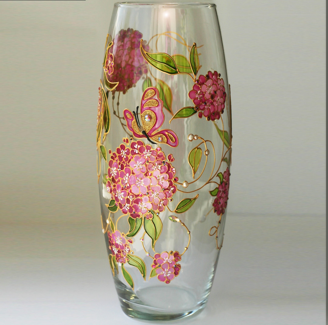 Vase With Flowers Stained Glass Hand Painted Vase Wildflowers Handpainted Personalized Glass ...