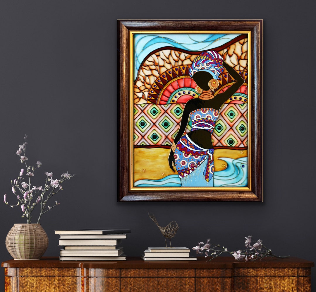 Stained Glass Painting African Woman 3D Wall Art Original Painting on ...