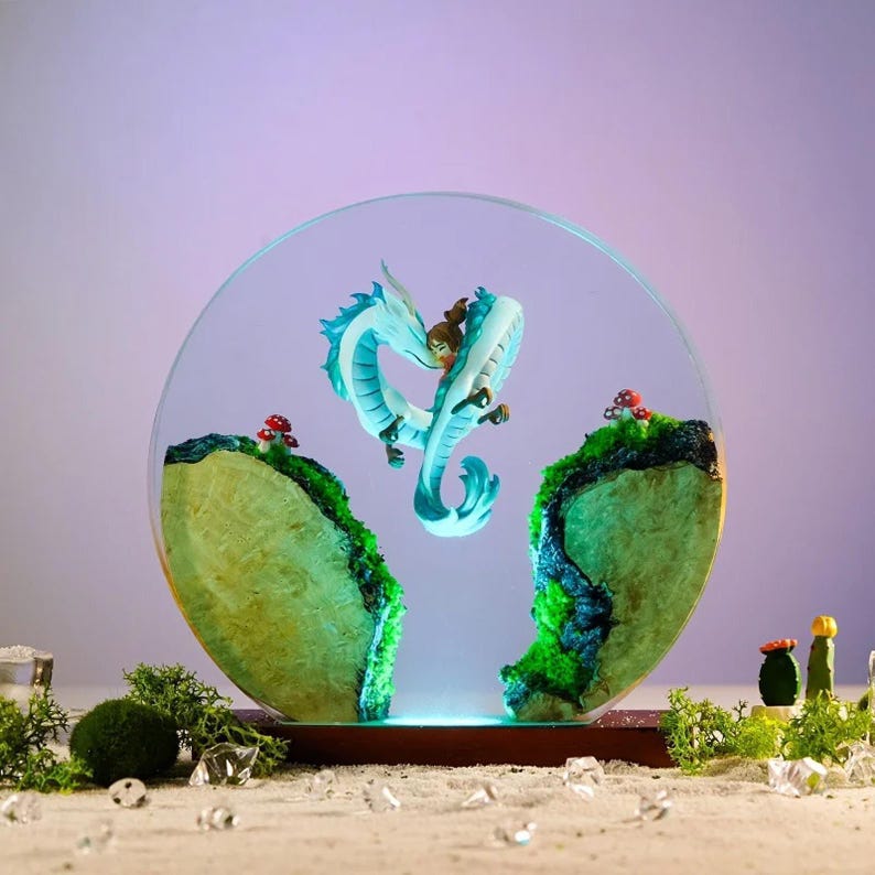Chihiro and Haku Resin Lamp | Spirited Away Diorama Light | Studio Ghibli Gift | Handmade ...
