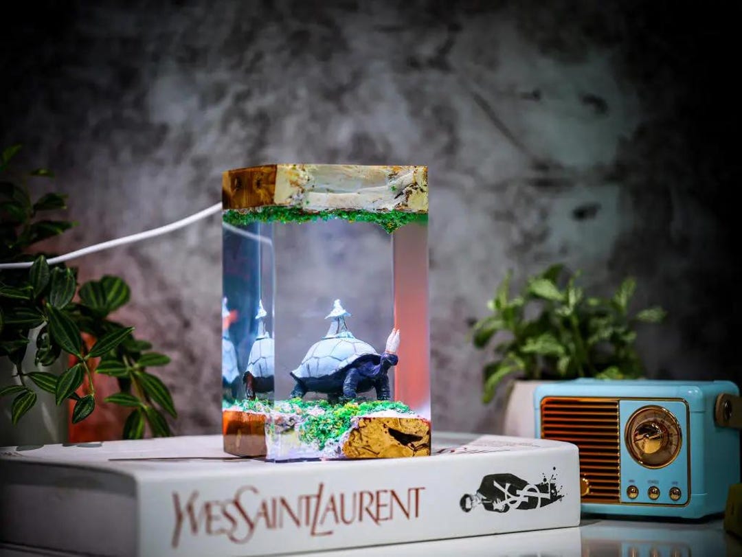 Turtle Pope and Ranni Epoxy Resin Wood Lamp Night Light Unique Her Him ...
