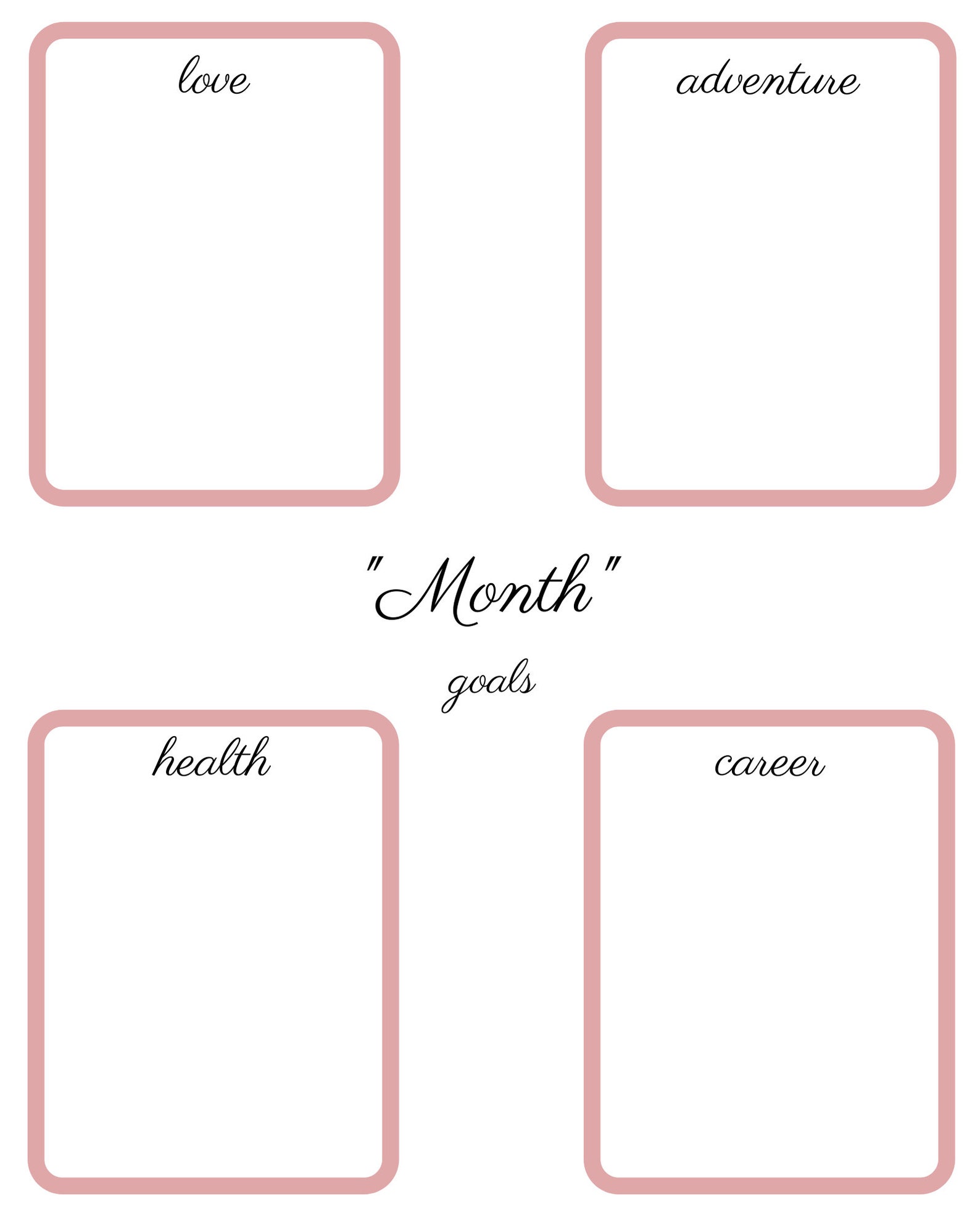 Monthly Goals Chart Printable, Instant Download, Love Adventure Career ...