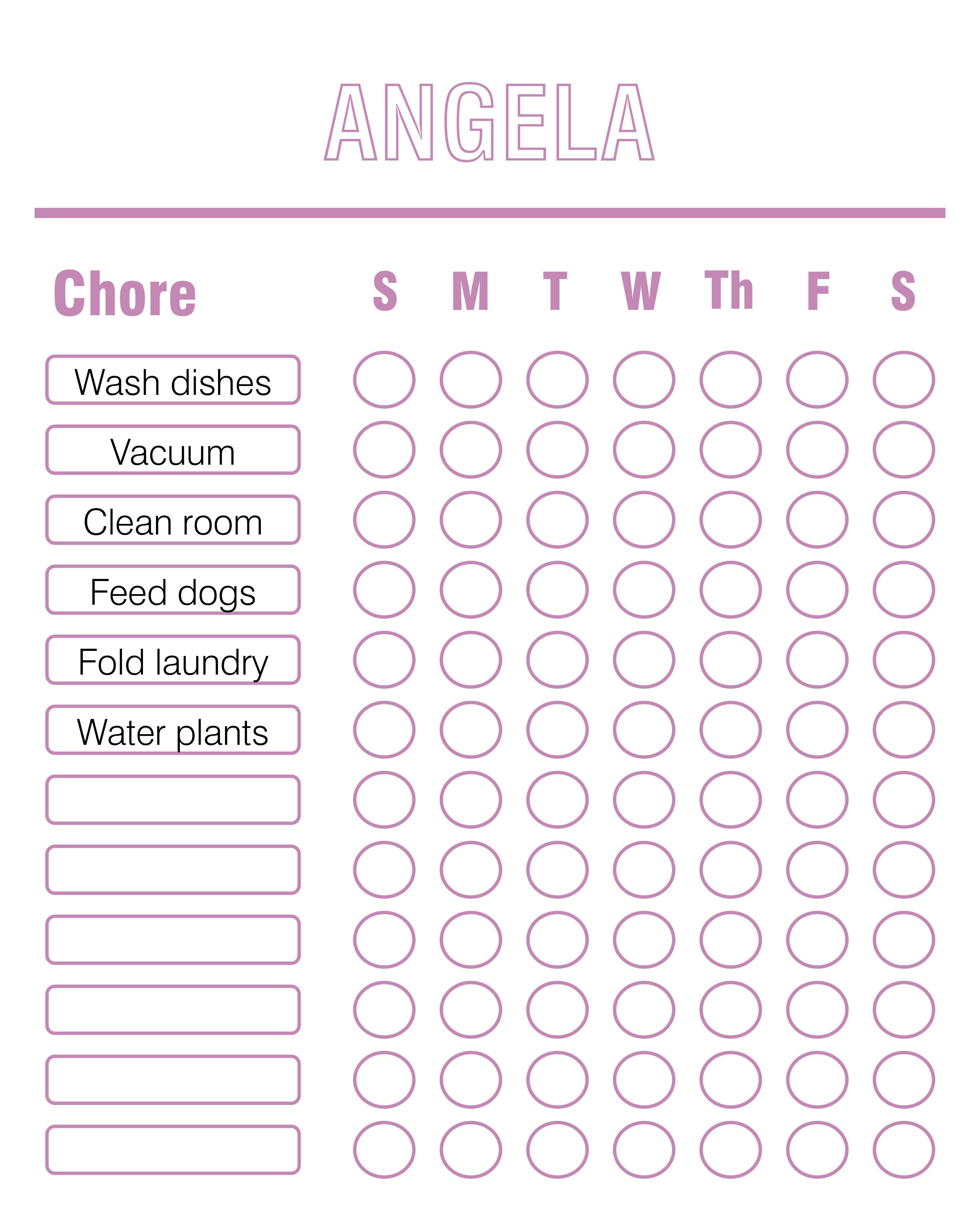 Personalized Chore Chart for Kids Printable Digital Print Out Task ...