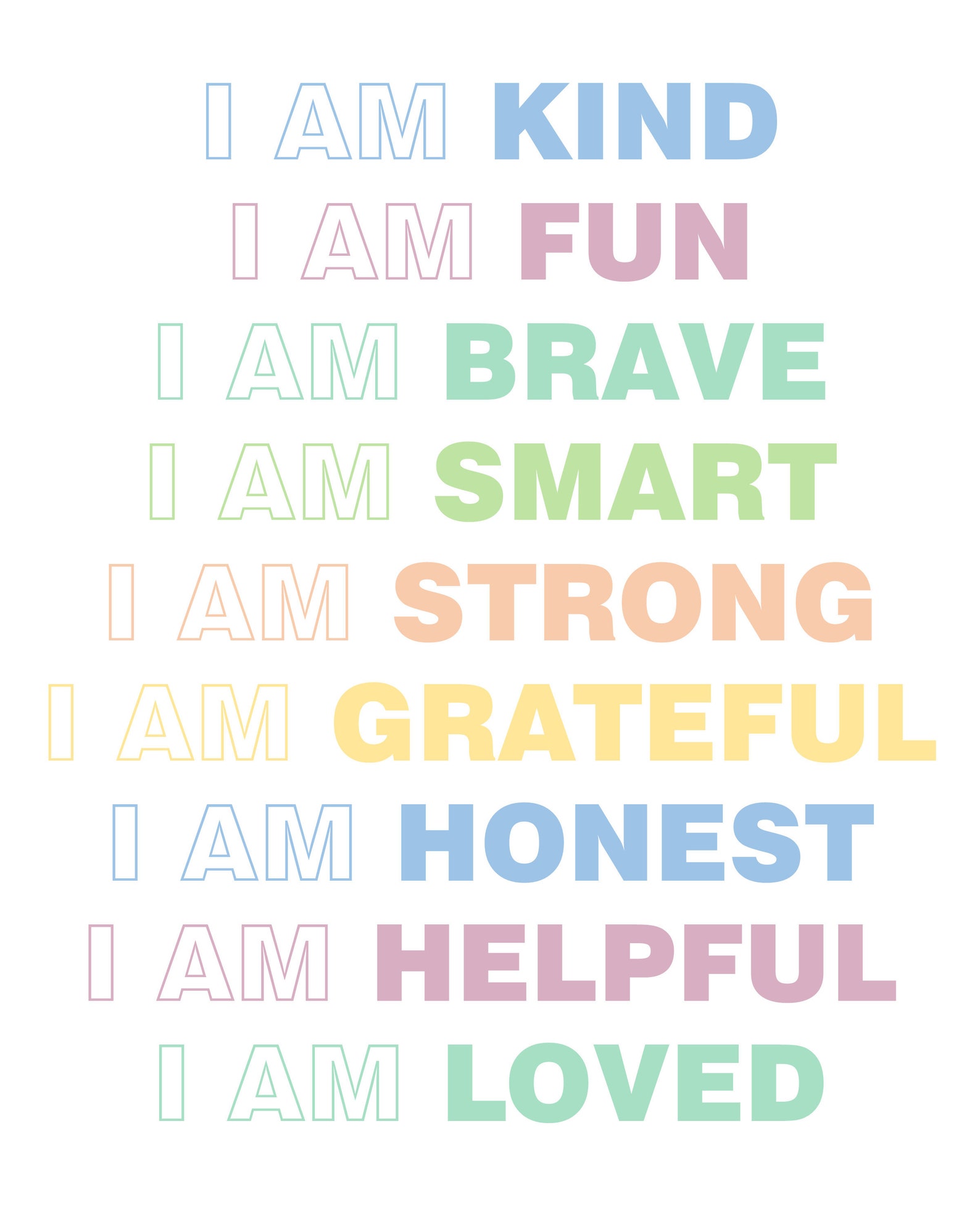 I Am Brave Kind Loved Smart Digital File, Homeschool Charts Posters ...