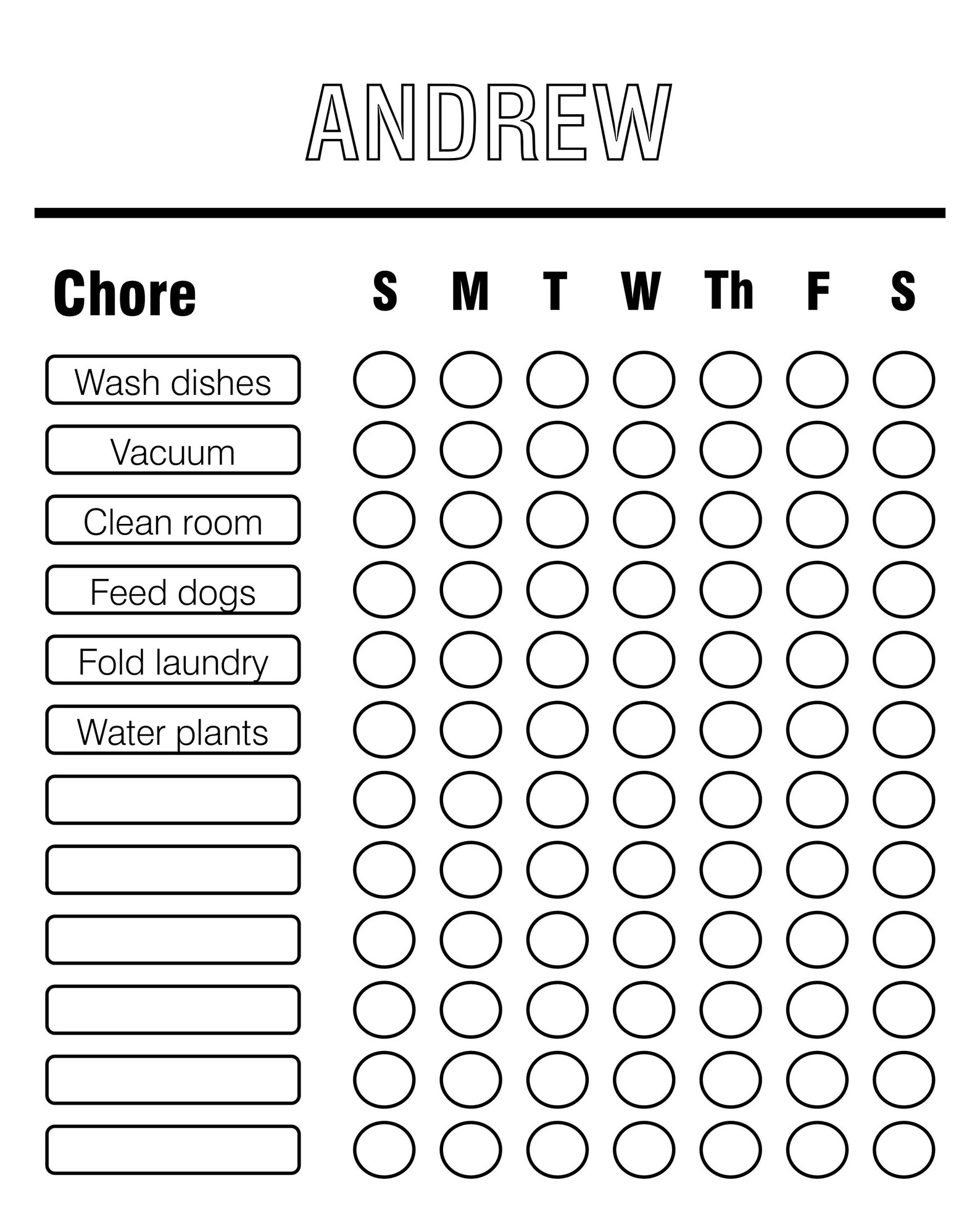 Personalized Chore Chart for Kids Printable Digital Print Out Task ...