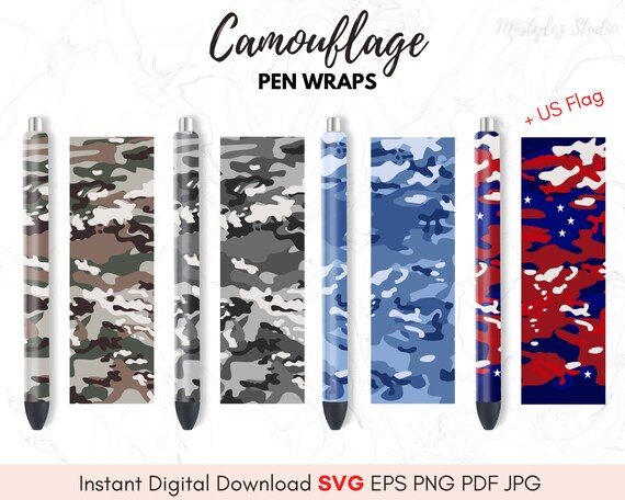 Camo Camouflage Pen Wrap SVG Hunting Pen Wraps Waterslides | Etsy