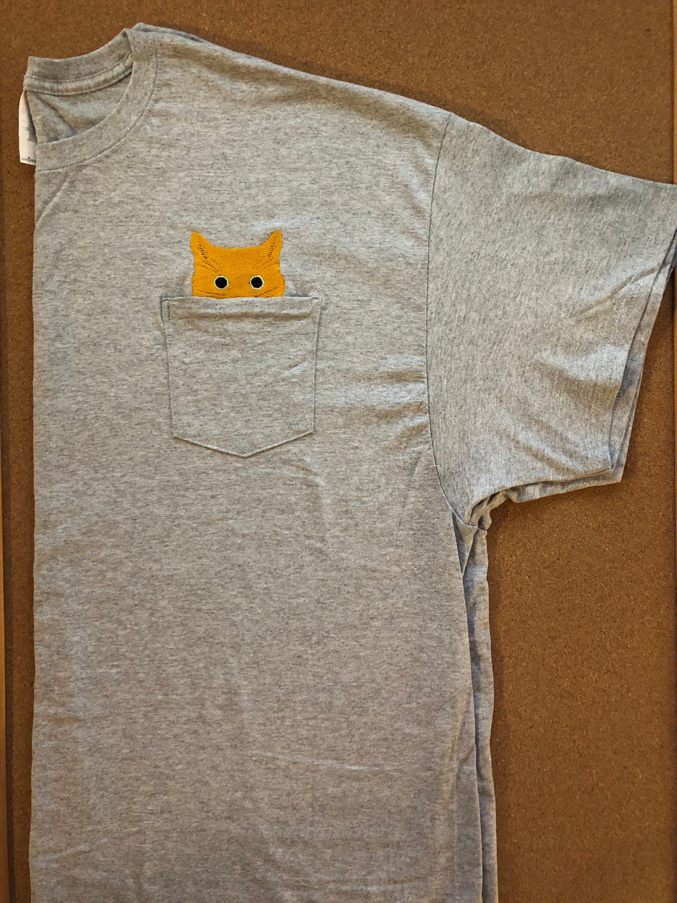 Orange Cat Embroidered Pocket T-shirt | Etsy