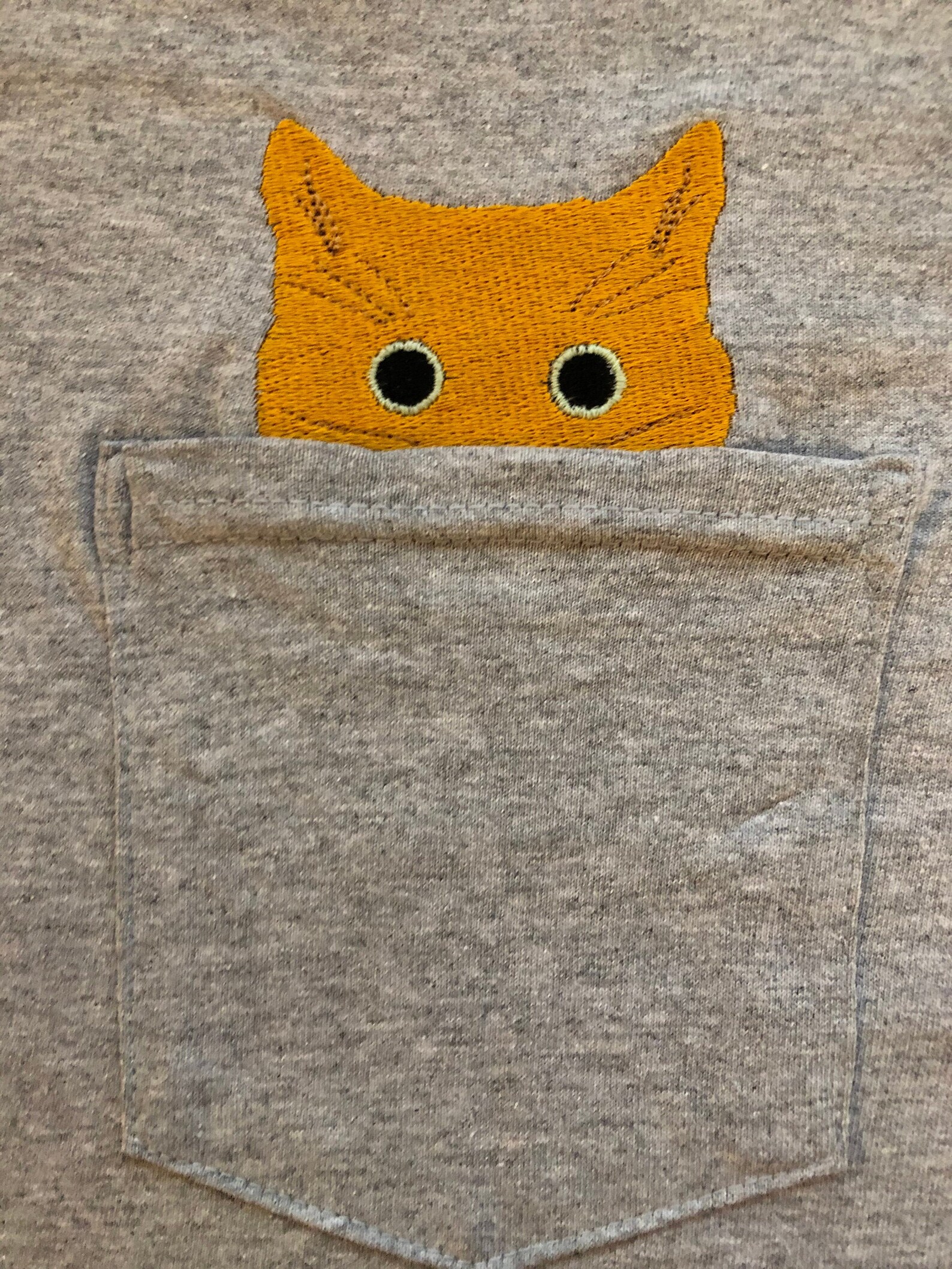 Orange Cat Embroidered Pocket T-shirt | Etsy
